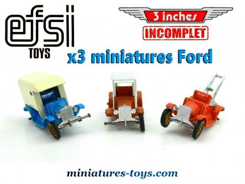 Un lot de 3 Ford 1919 miniatures Efsi Holand 3 inches incomplets ...