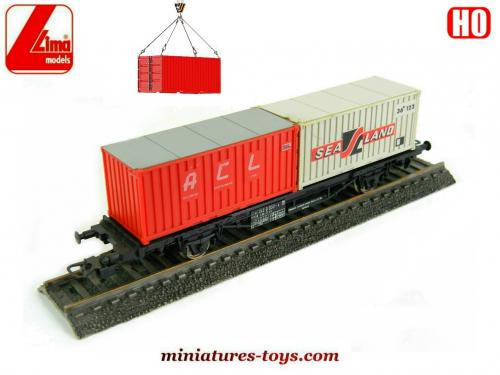 Le wagon plateau porte conteneurs en miniature de Lima au H0 HO ...