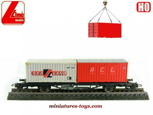 Le wagon plateau porte conteneurs en miniature de Lima au H0 HO ...
